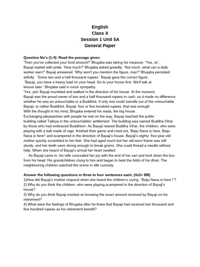 English Session 1 Unit 5A General | PDF