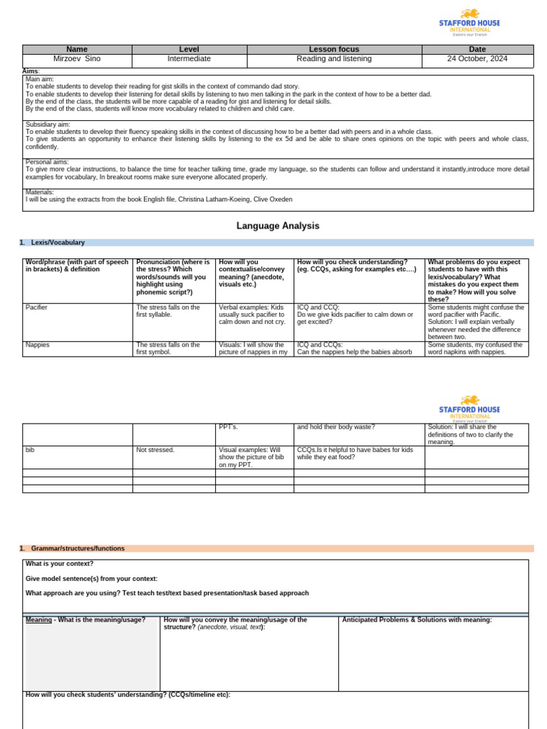 Lesson Plan TP2 | PDF | Vocabulary | Stress (Linguistics) Lesson Plan TP2 | PDF | Vocabulary | Stress (Linguistics)