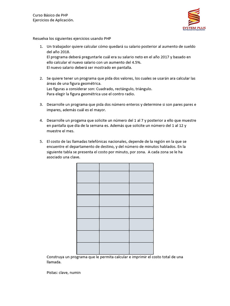 Ejercicios PHP | PDF