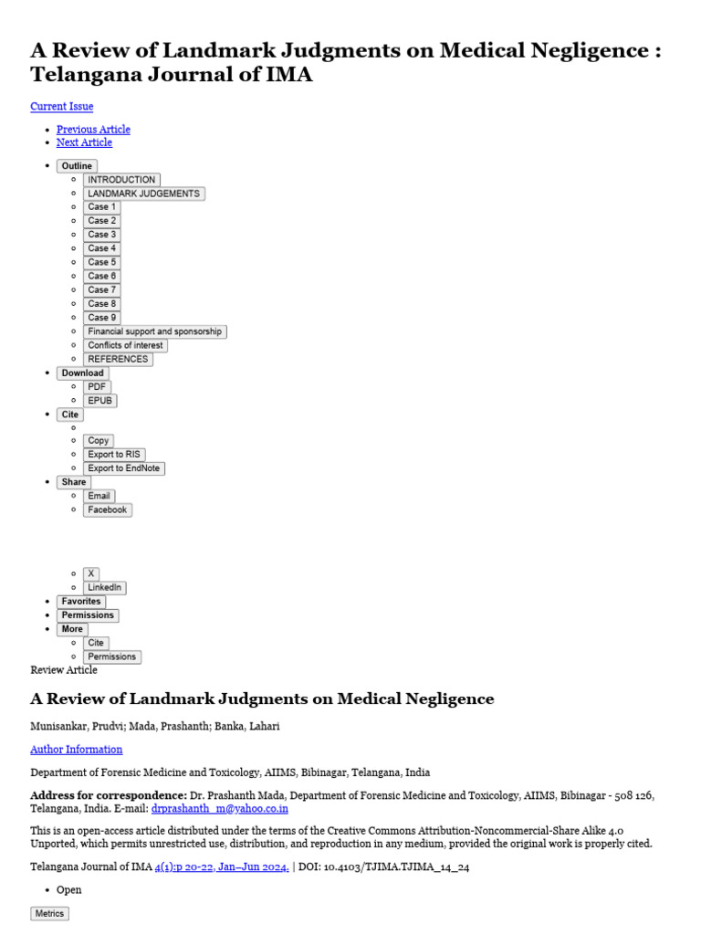 A Review of Landmark Judgments On Medical Negligence IMA | PDF ...