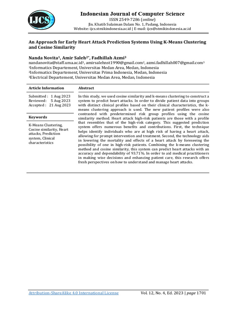 An Approach For Early Heart Attack Prediction Syst | PDF | Cluster ...