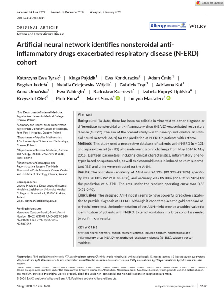 Allergy - 2020 - Tyrak - Artificial Neural Network Identifies ...
