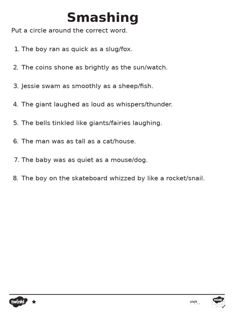 T L 53854b ks1 Smashing Similes Differentiated Activity Sheet Editable ...