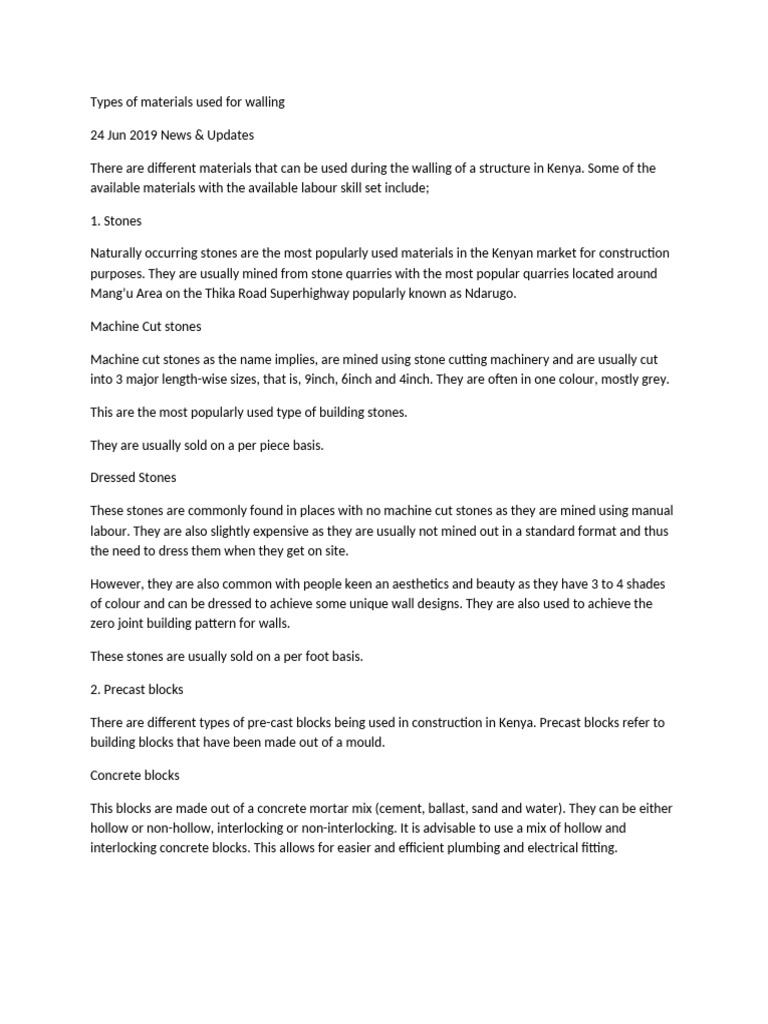 Types of Materials Used For Walling | PDF | Concrete | Precast Concrete