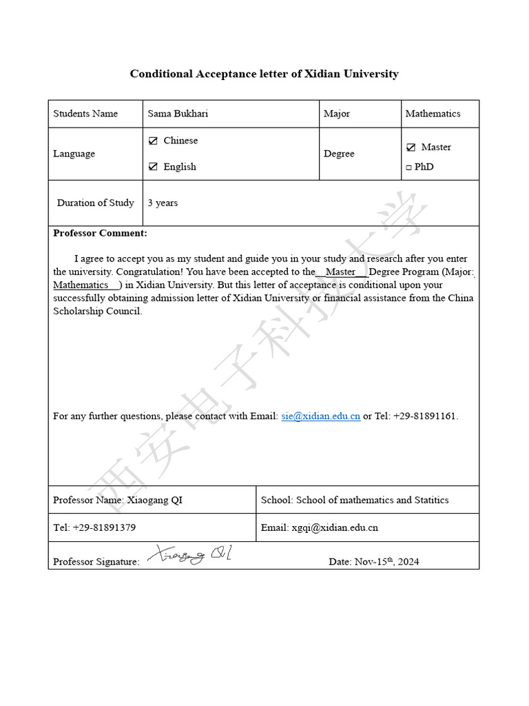 Acceptance Letter For CSC Scholarship | PDF