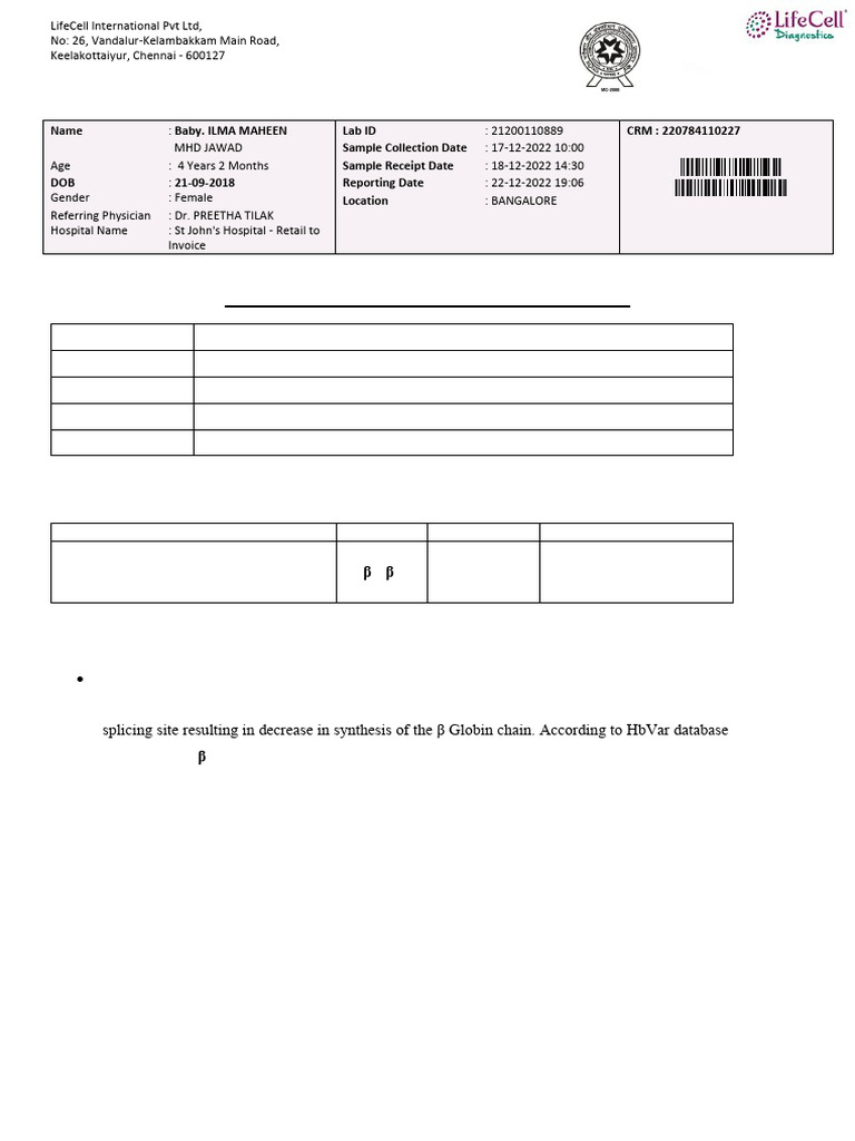HBB Gene Sequencing Report for Thalassemia | PDF | Genetics | Molecular ...