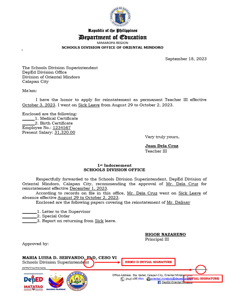 Reinstatement Application for Teacher III | PDF