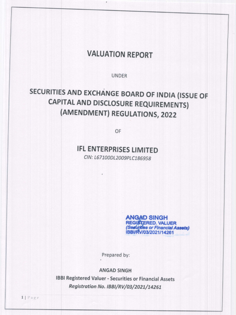 IFL Enterprises Limited Valuation Report | PDF | Valuation (Finance ...