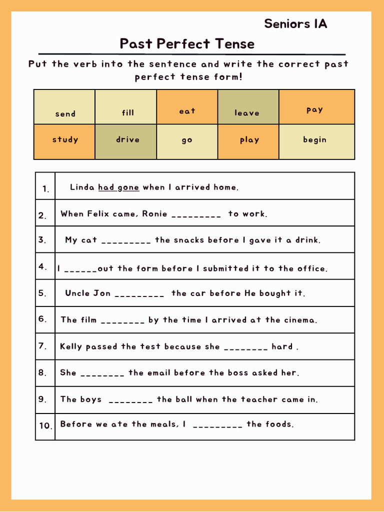 _Past Perfect Tense English Worksheet 1-2 | PDF | Perfect (Grammar ...