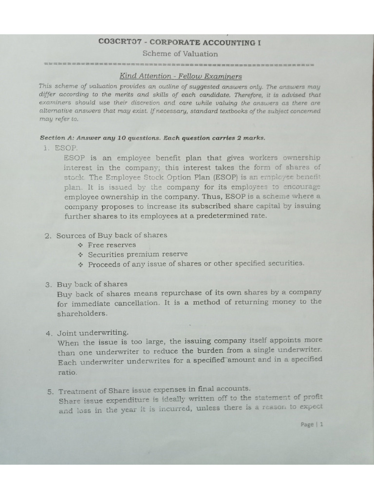 Corporate Accounting Answer Key | PDF