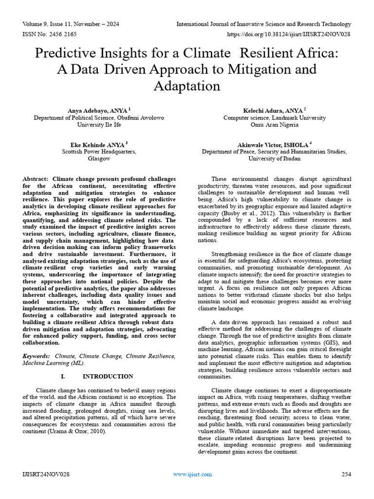 Predictive Insights For A Climate - Resilient Africa: A Data-Driven Approach To Mitigation and ...