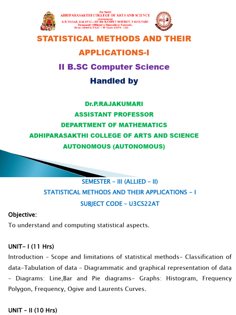 Statistical Methods and Their Applications-I: II B.SC Computer Science ...