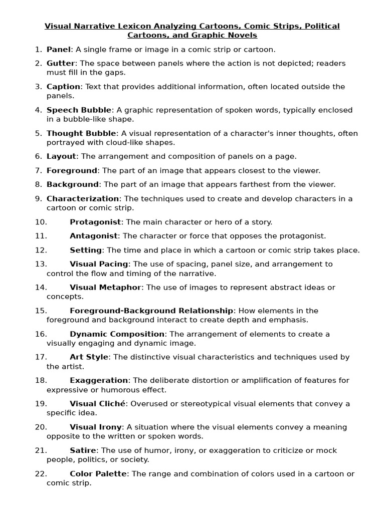 Visual Narrative Lexicon | PDF | Comic Strips | Cartoon