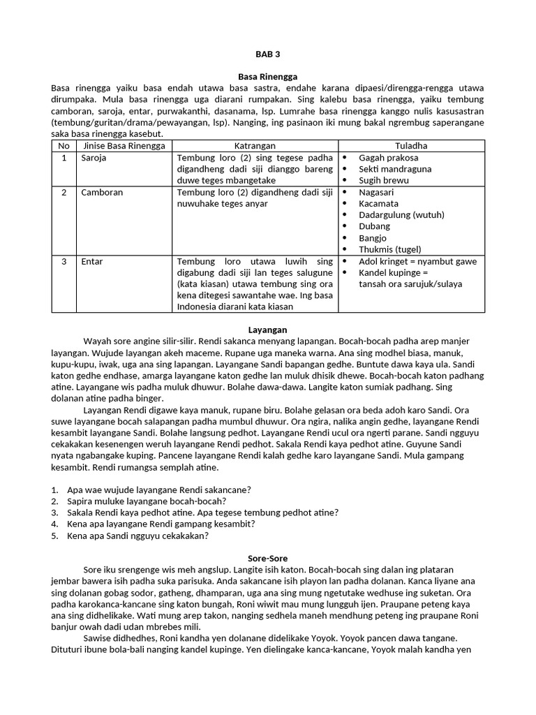 Bahasa Jawa S1 Bab 3 | PDF