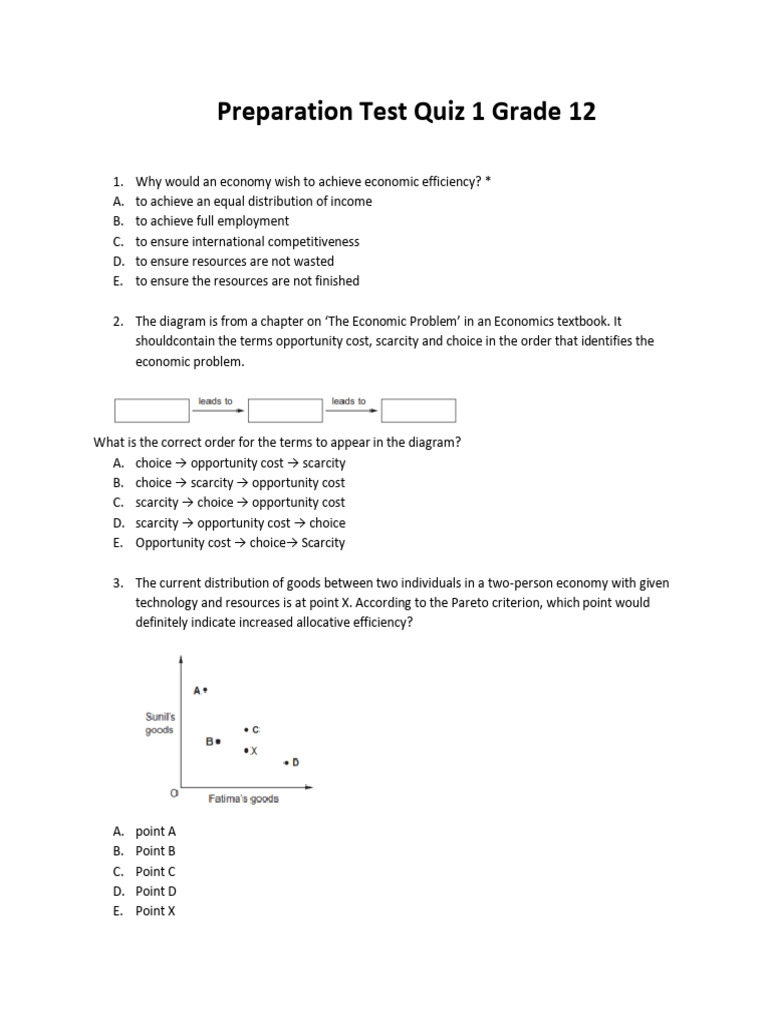 Preparation Test Quiz 1 Grade 12 | PDF | Marginal Cost | Economics