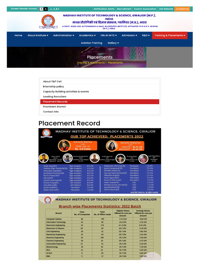 MITS Placement Record | PDF