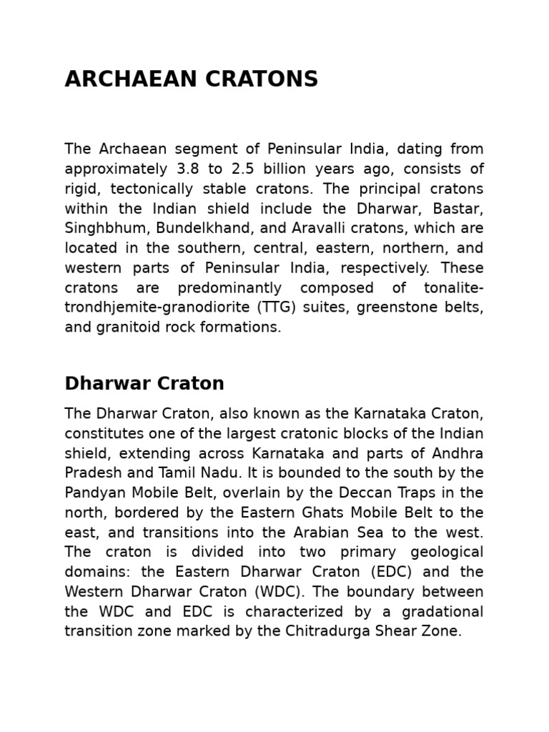 Indian Archaean Cratons Overview | PDF | Geology | Petrology