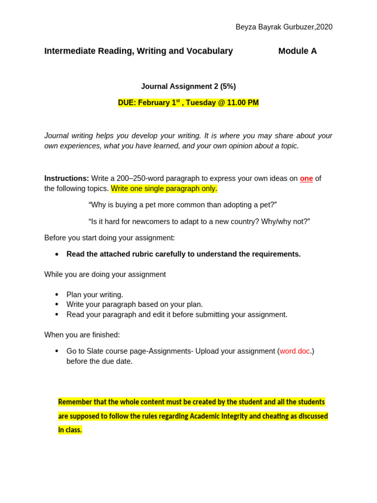 Journal Assignment 2 Guidelines | PDF | Career & Growth