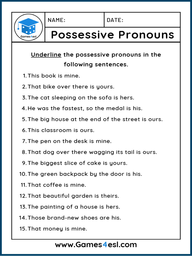 Possessive Pronoun Worksheets Number 3 | PDF | Language Arts & Discipline