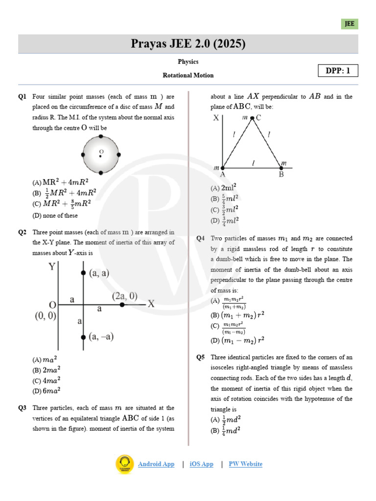 Rotational Motion DPP 01 (Of Lec 02) Prayas JEE 2.0 2025 | PDF | Triangle | Rotation