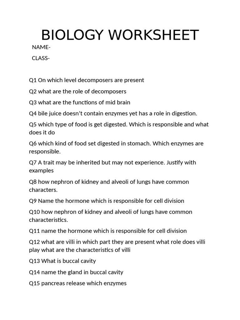 Biology Worksheet | PDF