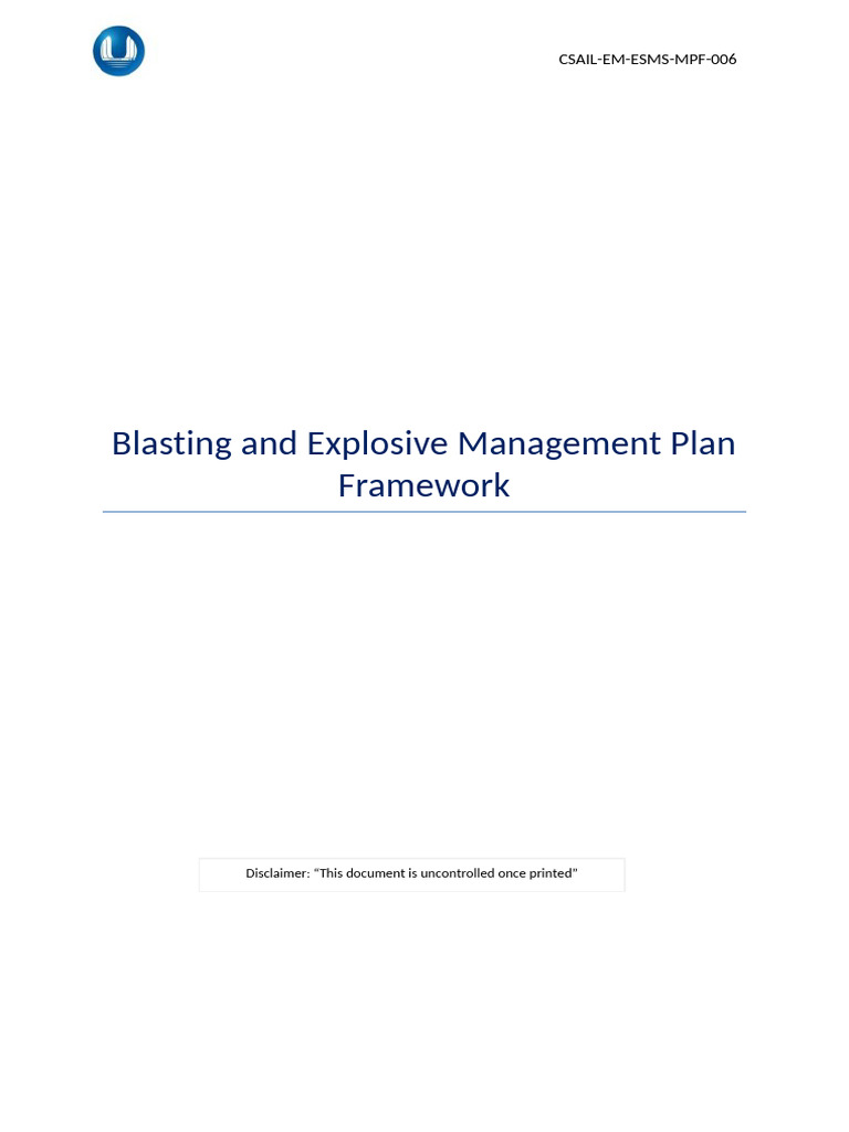 Blasting and Explosive Management Plan Frame Work | PDF | Occupational ...