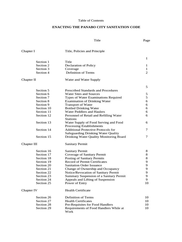 Table of Contents - Sanitation Code | PDF | Waste | Sanitation