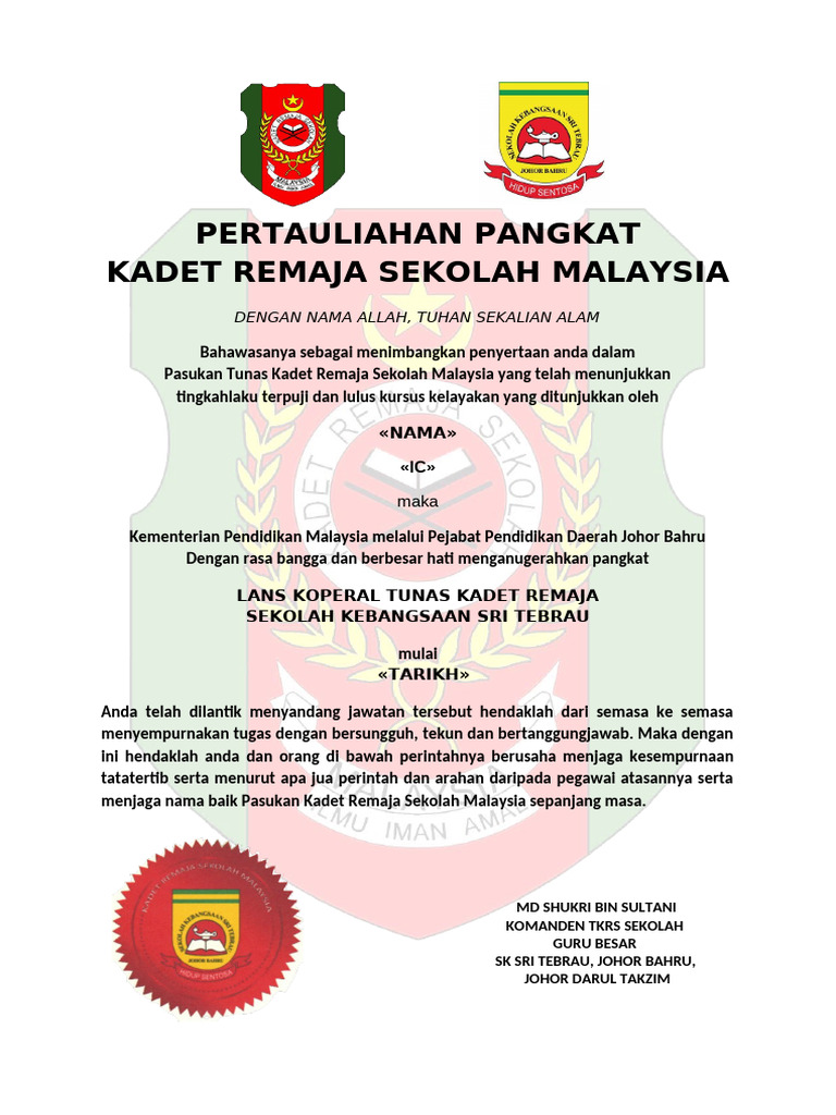 Sijil PERTAULIAHAN TKRS Tahun 4 2024 | PDF