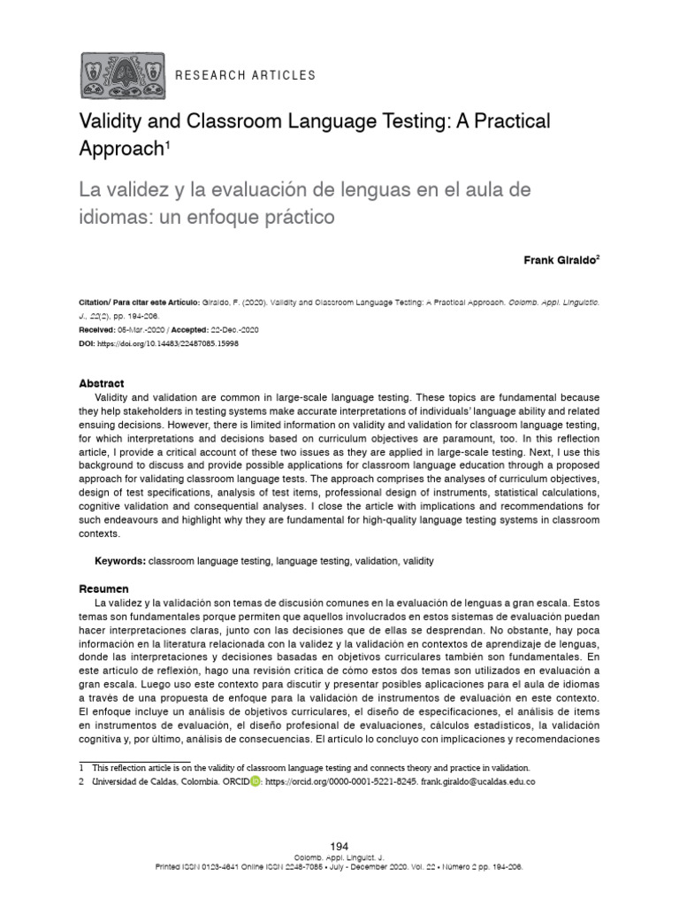 Validity and Classroom Language Testing | PDF | Educational Assessment ...