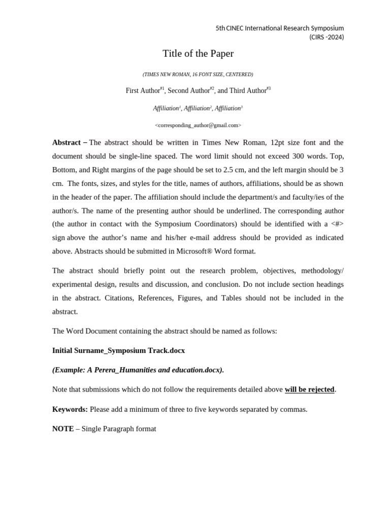 CIRS 2024 Abstract Submission Guidelines and Template | PDF