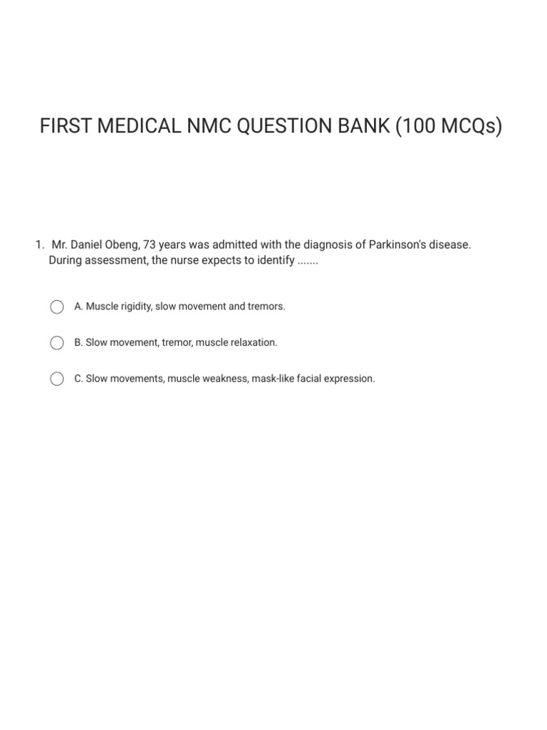NMC Medical Question Bank: 100 MCQs | PDF | Myocardial Infarction ...