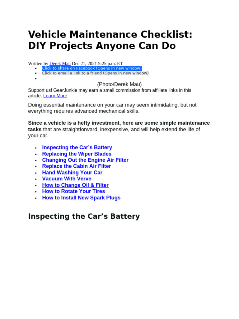 Car Maintenance Diy Pdf Electrical Connector Motor Oil