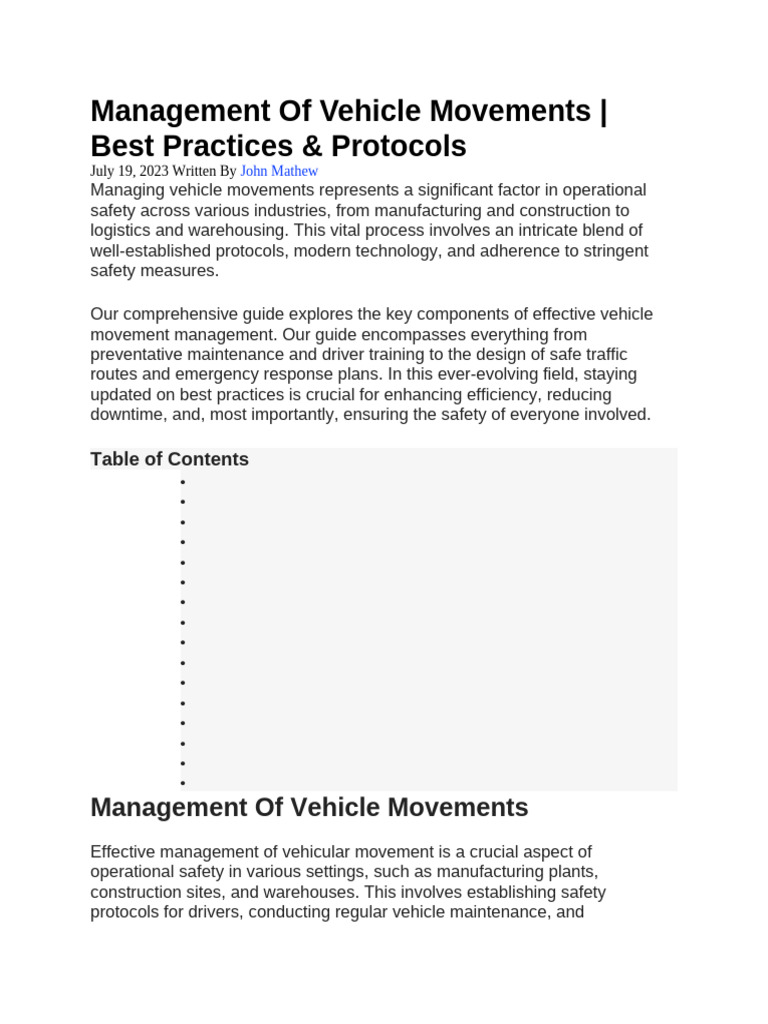 Management of Vehicle Movements | PDF | Traffic Collision | Speed Limit