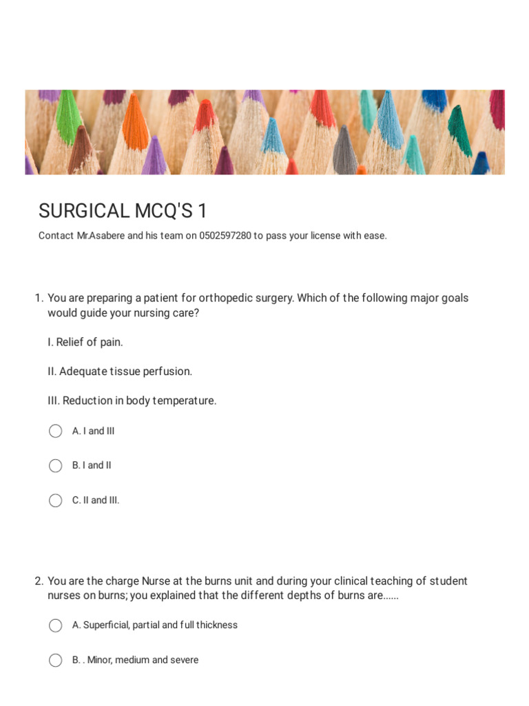 Surgical MCQ'S 1 | PDF | Surgery | Burn