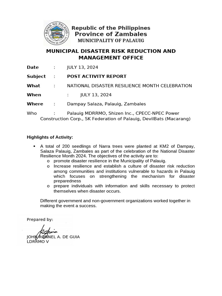 Post Activity Report Tree Planting | PDF | Science & Mathematics