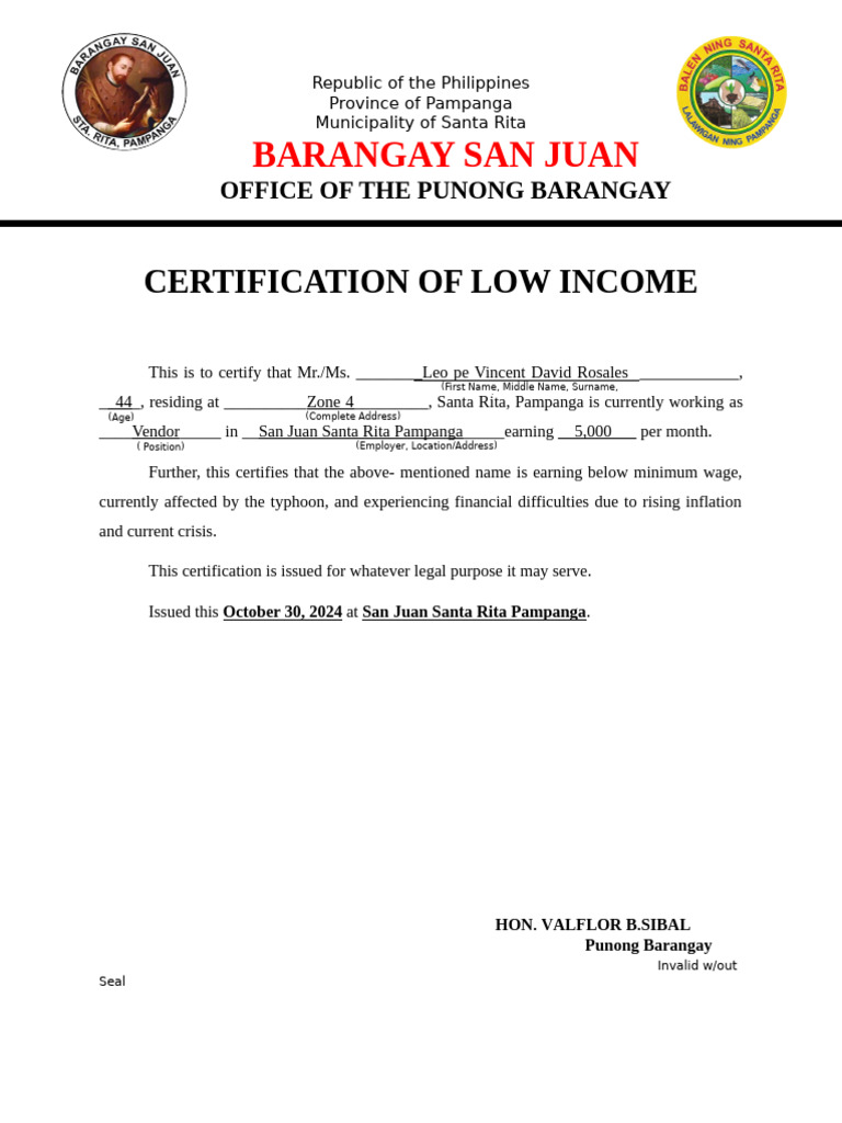 Certificate of Low Income Direct Claimant. | PDF
