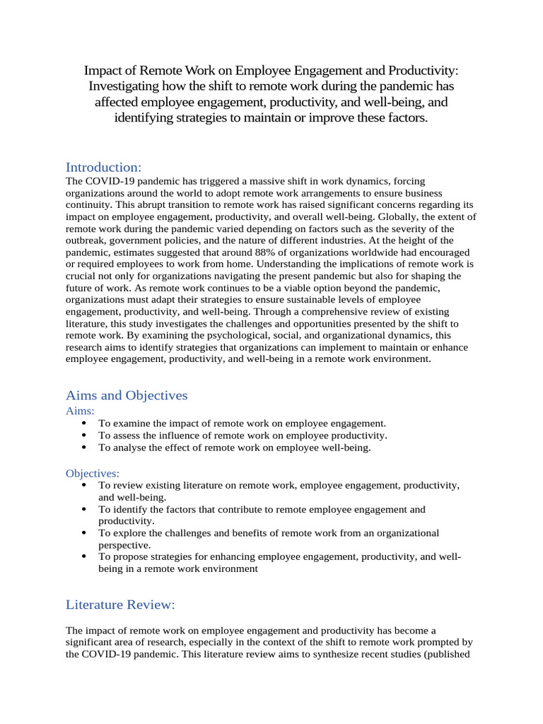 Impact of Remote Work On Employee Engagement and Productivity | PDF ...