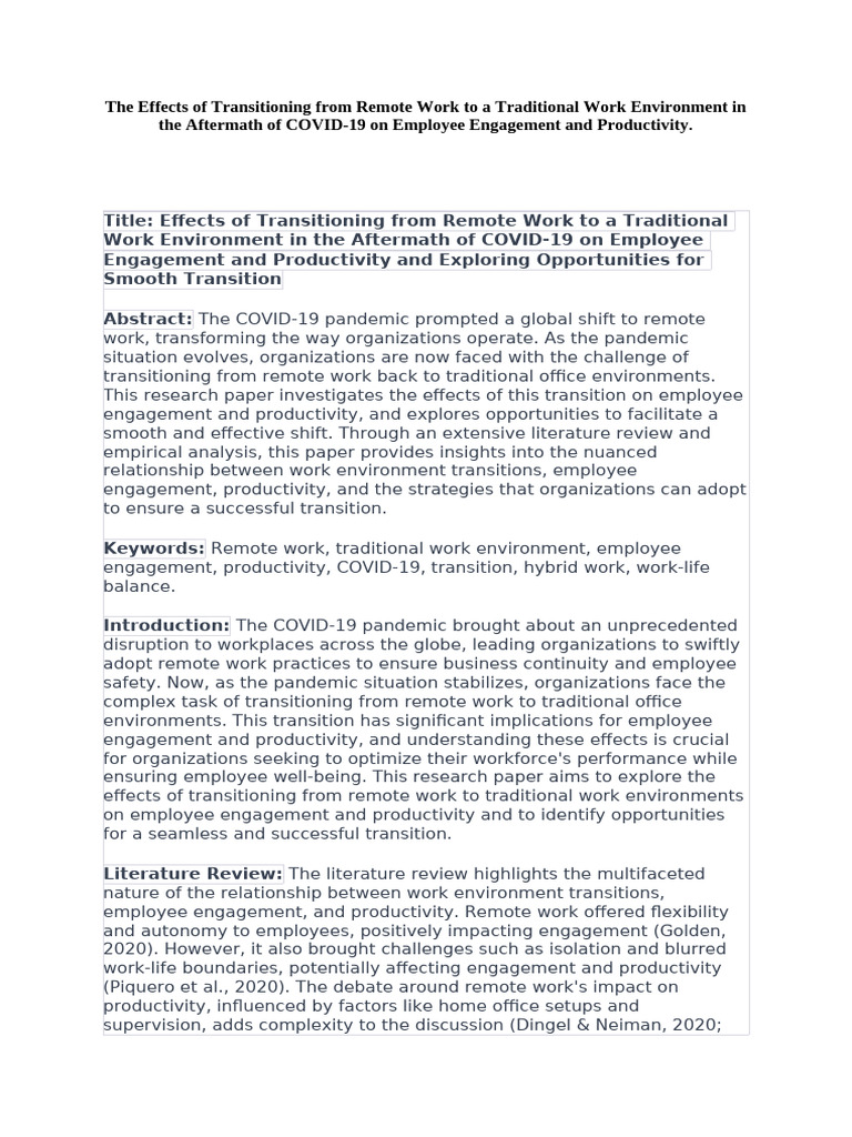 The Effects of Transitioning From Remote Work To A Traditional Work ...