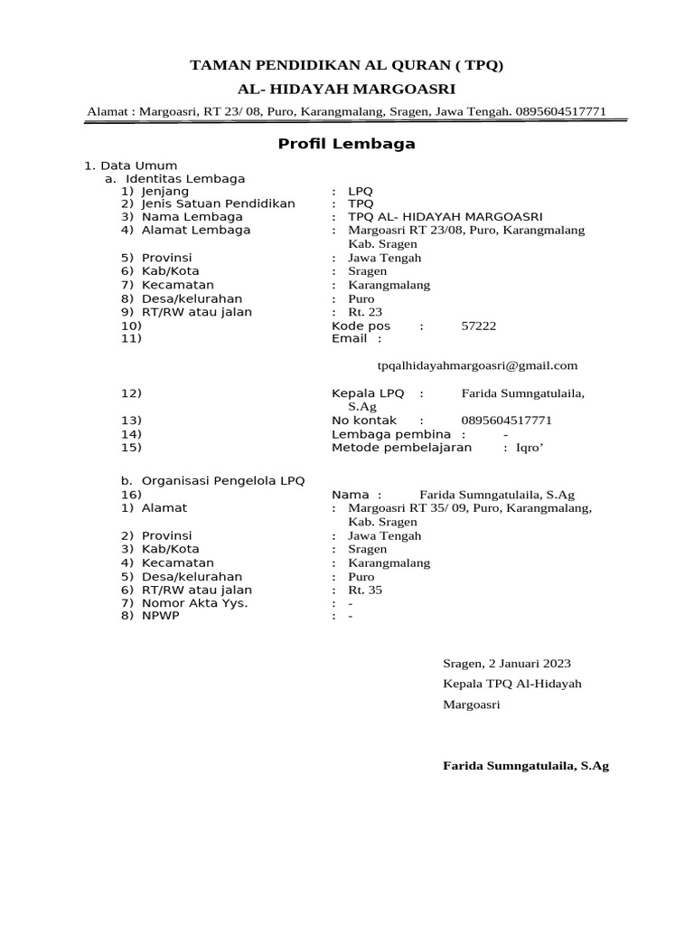 Profil TPQ Al-Hidayah | PDF