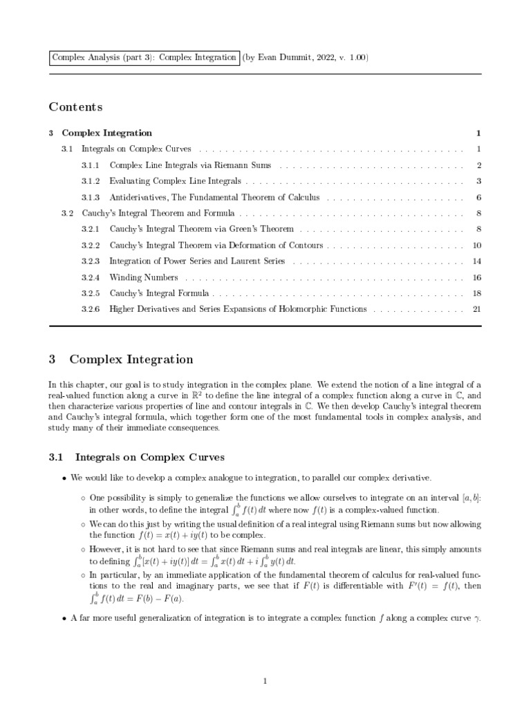Complexanalysis 3 Complex Integration | PDF | Integral | Complex Analysis