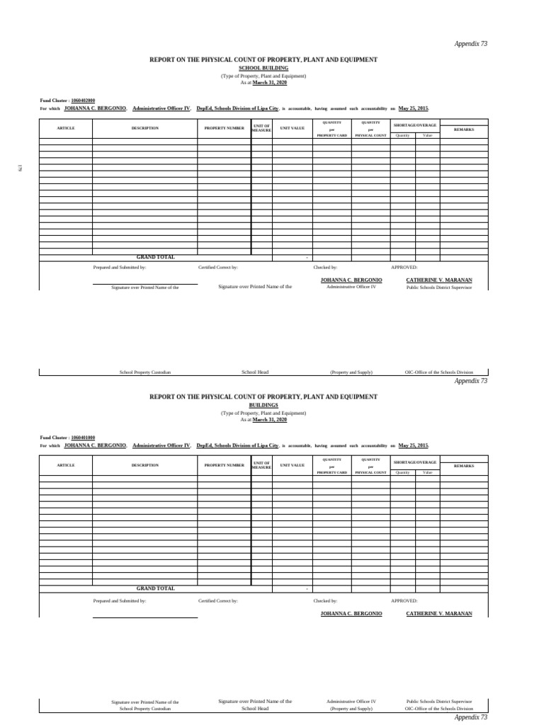 Appendix 73 - REPORT OF PHY OF PPE | PDF