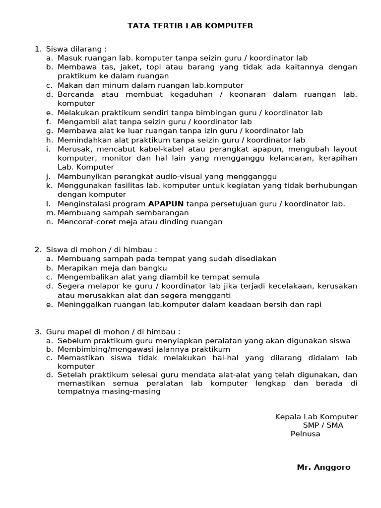 Tata Tertib Lab Komputer | PDF