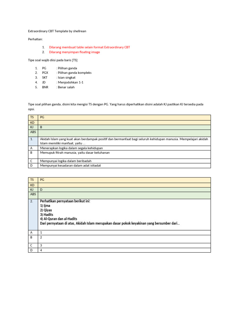 Format Input Soal Doc 2 Akidah | PDF