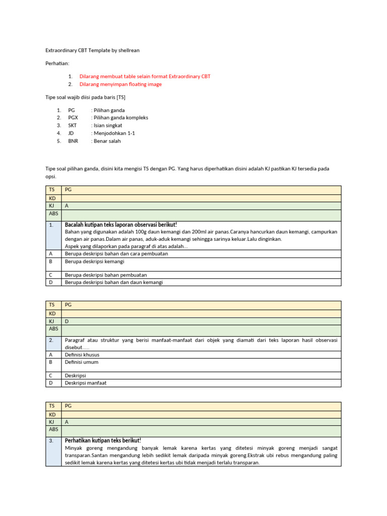 Format Input Soal Doc 2 Indonesia | PDF