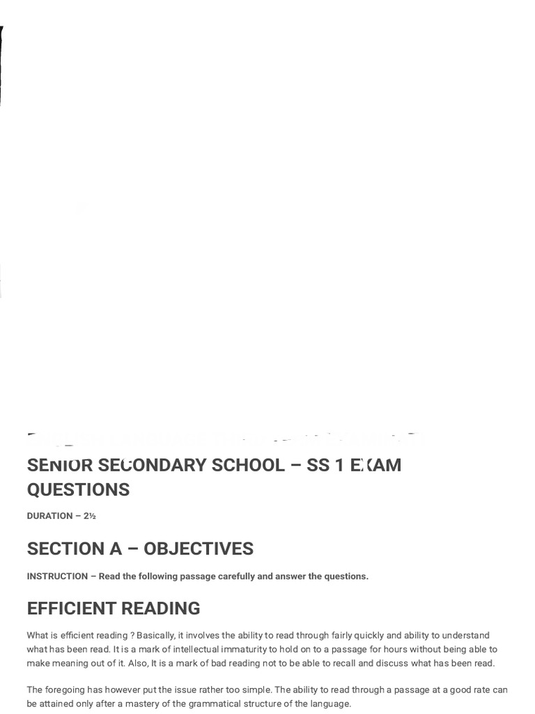 SS 1First Term Eng Exam | PDF | Water | Teachers