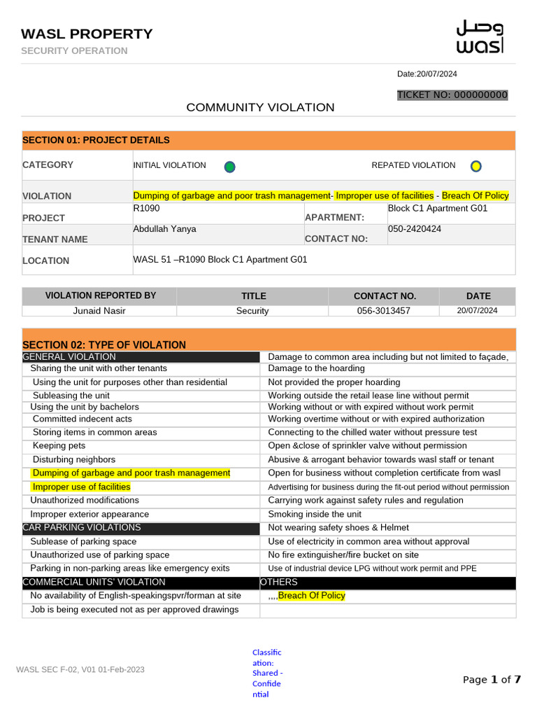 Wasl Property: Community Violation | PDF | Lease