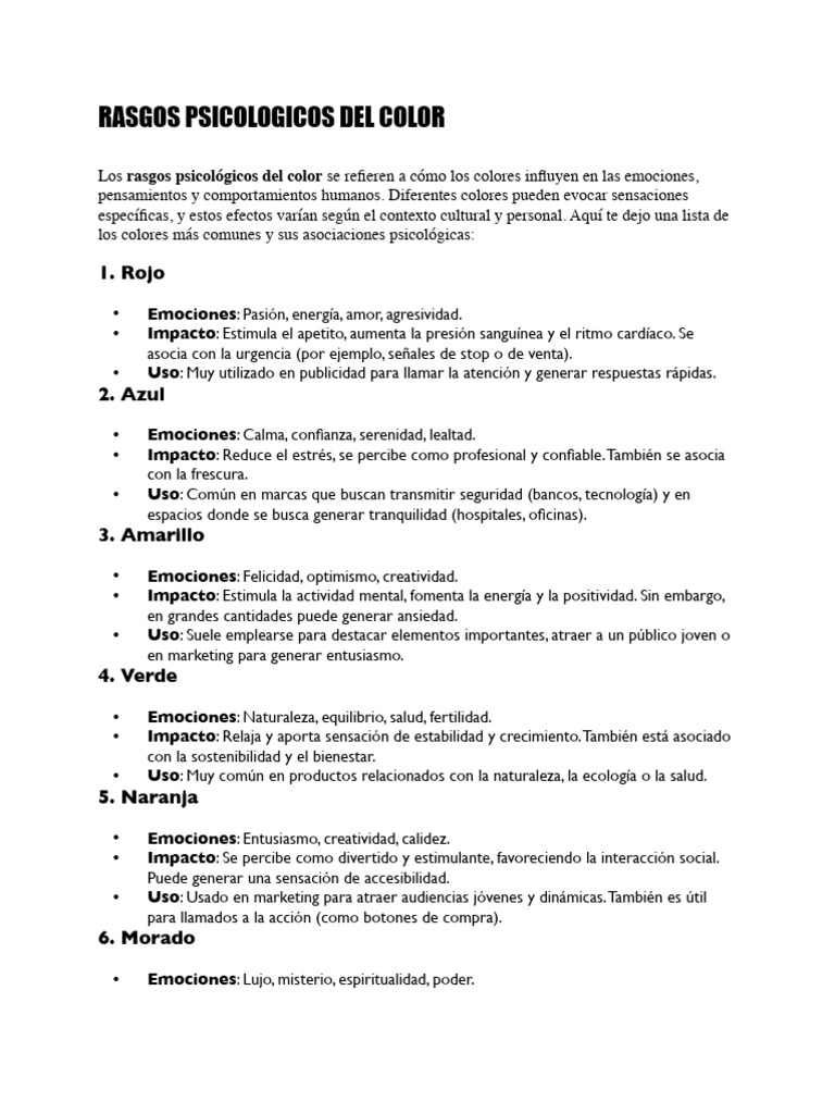 Rasgos Psicologicos Del Color | PDF | Las emociones | Color