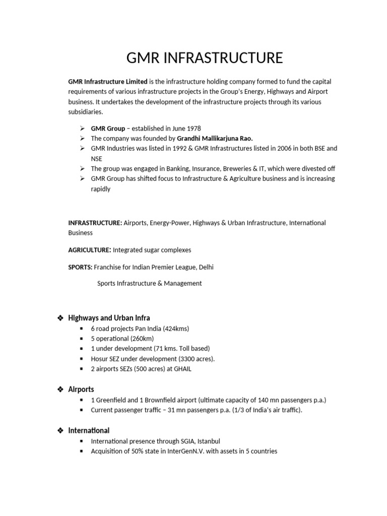 GMR Infrastructure | PDF | Technology & Engineering