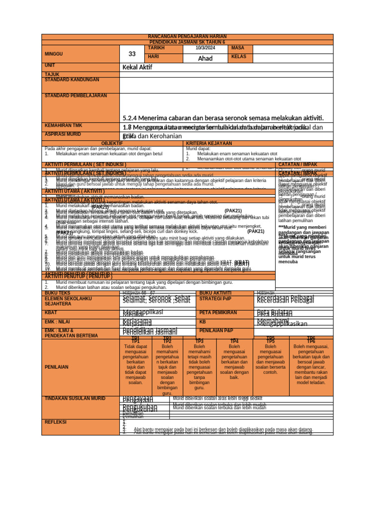 M33 RPH PJ THN 6 2024-2025 by Cikgu Gorgeous | PDF