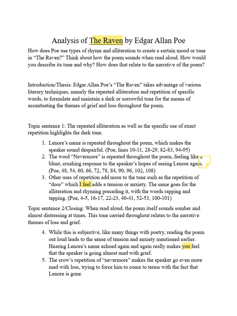 "The Raven" Rhyme & Tone Analysis | PDF